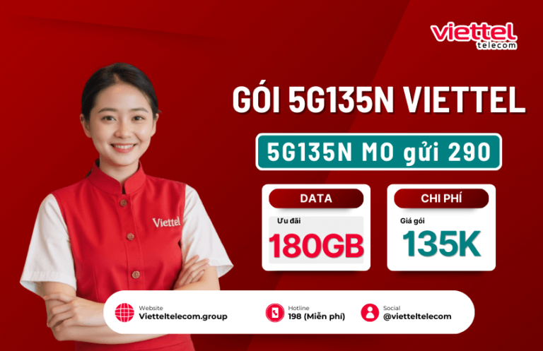Mua sim từ 1/1/2025 được đăng ký gói 5G135N Viettel có 180GB giá 135K